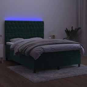 Box spring postel s matrací a LED tmavě zelená 140x190 cm samet 3136302