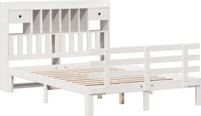 Postel s knihovnou bez matrace bílá 140x190 cm masivní borovice 3322789
