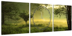 Obraz - Probouzející se les (s hodinami) (90x30 cm)