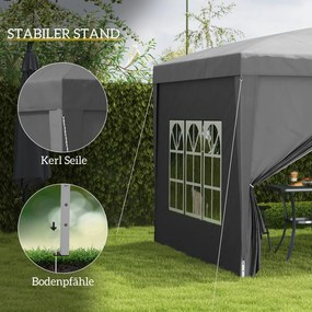 Zahradní přístřešek Outsunny Pop-Up Skládací Recepční Stan 3 x 3m se 4 Odnímatelnými Bočními Stěnami + Šedý Přenosný Obal