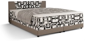 Manželská postel Boxspring 140 cm Linda (vzor + šedohnědá) (s matrací a úložným prostorem). 1046625