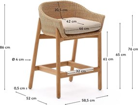 Polstrovaná/ratanová zahradní barová židle v přírodní barvě Galea – Kave Home