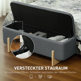 HOMCOM Stolička s úložným prostorem, sedací lavice s pěnovým polstrováním, imitace lnu, 111 x 44,5 cm, tmavě šedá