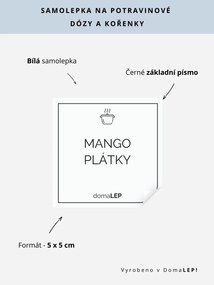 MANGO PLÁTKY – bílá samolepka na dózu, základní písmo, 5 x 5 cm | DomaLEP