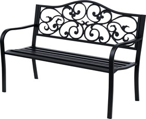 Outsunny 2-místná zahradní lavička s rozkládacím stolem, nosnost 240 kg, zahradní nábytek pro terasu a venkovní prostory 150x58.5x90 cm Černá | Aosom