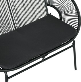 Outsunny 2-místná zahradní židle Acapulco s opěrkami, polstrováním a ocelovým rámem, nosnost 260 kg, pro balkon, terasu, patio, 132x72x83 cm, černá
