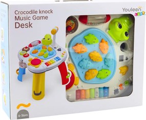 LEAN Toys Interaktivní vzdělávací stolek krokodýl s pianem a bubínkem