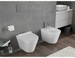 Mexen Rico, závěsná WC mísa 490x360x370 mm, Rimless Tornádo + WC sedátko z duroplastu, bílá lesklá, 30720100T