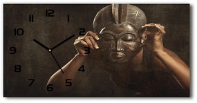 Wallmuralia Skleněné hodiny na stěnu Africká maska 60x30 cm