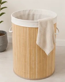 koš na prádlo, objedm 45 l, s víkem, bambus/látka, 50x35x35 cm, přírodní/krémová, Dekorino KP20260032