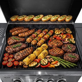 Velaco Plynový BBQ gril s boční plotýnkou, poličkou a krycí plachtou - APOLLO-B, 3+1 hořák