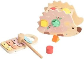 TEDDIES Zatloukačka a xylofon Ježek / Dřevo / 2v1 / od 10 měsíců