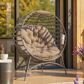 Outsunny papasan zahradní židle 2 koše polštáře oválné lounge křeslo skládací balkon terasa písek hnědá ocel 118x75x139cm