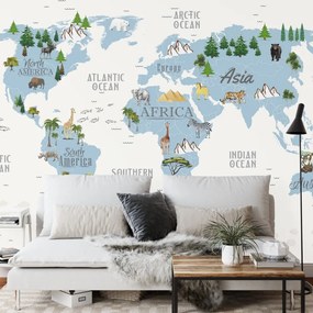 Fototapeta Animals World Map For Kids Wallpaper Design Hladký vinyl 152.5x104