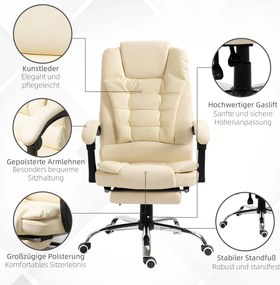 Kancelářská židle HOMCOM s podnožkou, výškově nastavitelná kancelářská židle s funkcí náklonu a područkami, koženka, ergonomická | Aosom.de