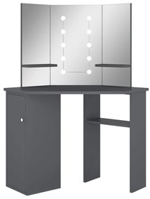 vidaXL Rohový toaletní stolek s LED světlem šedý 111 x 54 x 141,5 cm