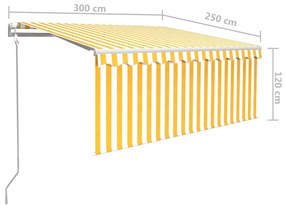 vidaXL Automatická zatahovací markýza s roletou 3 x 2,5 m žlutobílá