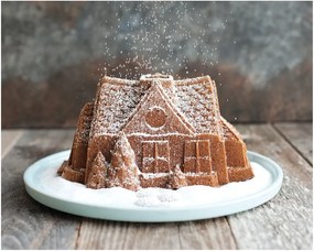 Forma na bábovku ve stříbrné barvě Nordic Ware Gingerbread House, 2,1 l