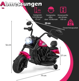 Costway 6 V dětský motocyklový chopper motorka s hudebním světlometem nožním