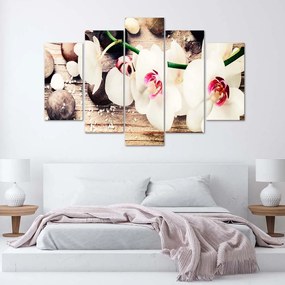 Gario Obraz na plátně Bílá orchidej a kameny - 5 dílný Rozměry: 100 x 70 cm