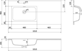 Mexen Orio, koupelnová skříňka 100 cm s levým umyvadlem Otis, 2S, 1D, bílá lesklá, 91A13-10047-3-BBFFF00-W18L00