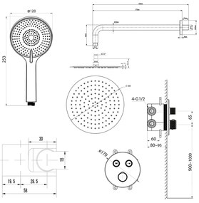 Sapho Sapho, SMART SELECT podomítková termostatická sprchová souprava, 2 výstupy, vystoupení, zlato mat, RP032GB-01