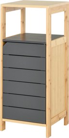HOMCOM koupelnová skříňka, víceúčelová skříňka, 3 patra, nastavitelná, MDF + bambus, šedá, 32x30x80 cm