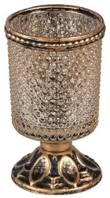 Zlatý antik skleněný svícen na noze na čajovou svíčku – 5x10 cm