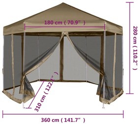Šestihranný pop-up stan s bočnicemi 3,6 x 3,1 m taupe 220 g/m²,  362013