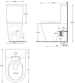 Mereo WC kombi 395 x 840 x 620 mm Smart Flush Rimless spodní/zadní odpad vč. sedátka bílá VSD91T2