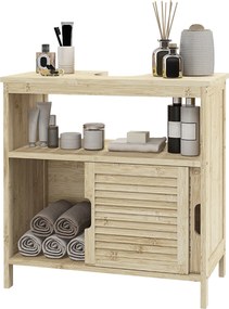 HOMCOM Bambusový skříňka pod umyvadlo, Koupelnová skříňka s 2 posuvnými dveřmi, 60 x 30 x 60 cm, Přírodní dřevo | Aosom