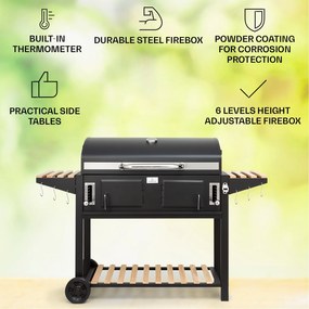 Aberdeen Double Charcoal Grill Smoker Teploměr 2 postranní stolky mobilní