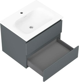 Mexen Rivel, koupelnová skříňka 60 cm s umyvadlem Vela, 2 zásuvky, drážkovaná, grafitová matná/bílá matná, 91A20-06047-2-BFF66-W23M0