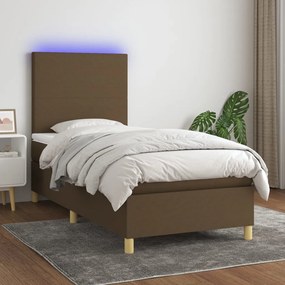 Box spring postel s matrací a LED tmavě hnědá 90x200 cm textil