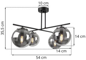Stropní svítidlo Paris, 4x grafitové skleněné stínítko, ch