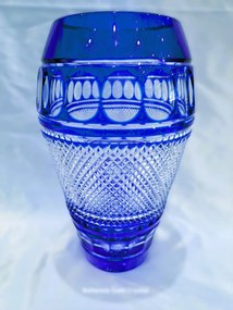 Modrá broušená váza 25,5 cm z přejímaného skla