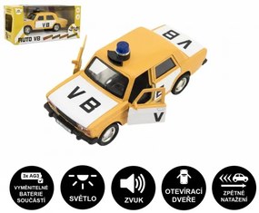 Policejní auto VB kov/plast 12cm na zpětné natažení na baterie se světlem, zvukem v krab. 15x7x7cm