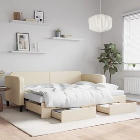 Válenda s přistýlkou a zásuvkami krémová 80 x 200 cm textil 3196869