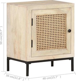 Noční stolek 40 x 30 x 50 cm masivní mangovník a přírodní rákos 323509