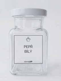 Samolepka na kořenky PEPŘ BÍLÝ průhledná 5 × 5 cm základní písmo