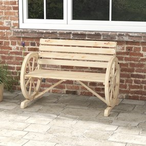 Zahradní lavička Outsunny 2místná, lavička, dřevěná lavička, lavička s područkou ve venkovském stylu, nosnost do 240 kg, jedlové dřevo, přírodní