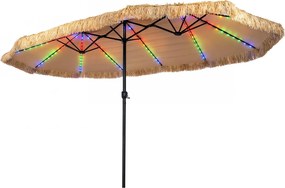 Costway 450 cm slunečník Havajský s klikou a 12 kovovými žebry s LED světly