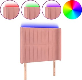 Čelo postele s LED růžové 83 x 16 x 118/128 cm samet 3124321