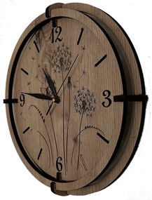 Li-Go "Pampeliška" Dřevěné hodiny 32/50 cm Provedení rámu, povrchu: dub světlý, rozměr obrazu: 32 cm