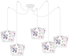 Dětské závěsné svítidlo Diamond Spider, 5x bílé textilní stínítko se vzorem