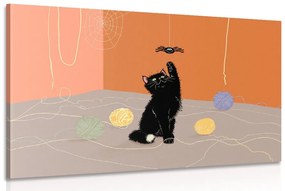 Obraz hravá kočka s klubky