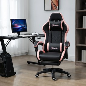 Vinsetto Herní Křeslo Racing Gamer Křeslo PU Kůže s Nastavitelnou Výškou, Polohováním 135°, Opěrkou Hlava, Bederní Oporou a Sklopným Podnožím pro Kan…