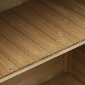 Dřevěná zahradní kůlna Outsunny 87x46,5x96,5 cm se 2 vnitřními policemi, 2 větranými dveřmi a šikmou střechou pro venkovní terasu