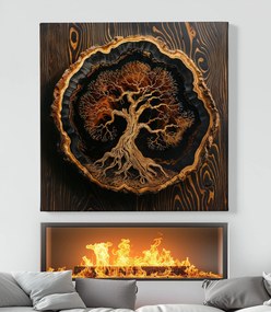 Obraz na plátně - Strom života Zlatý dotek, dřevo styl FeelHappy.cz Velikost obrazu: 120 x 120 cm