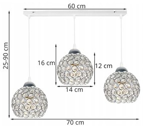 Závěsné svítidlo CRYSTAL, 3x stříbrné křišťálové stínítko, (chromové uchycení), W